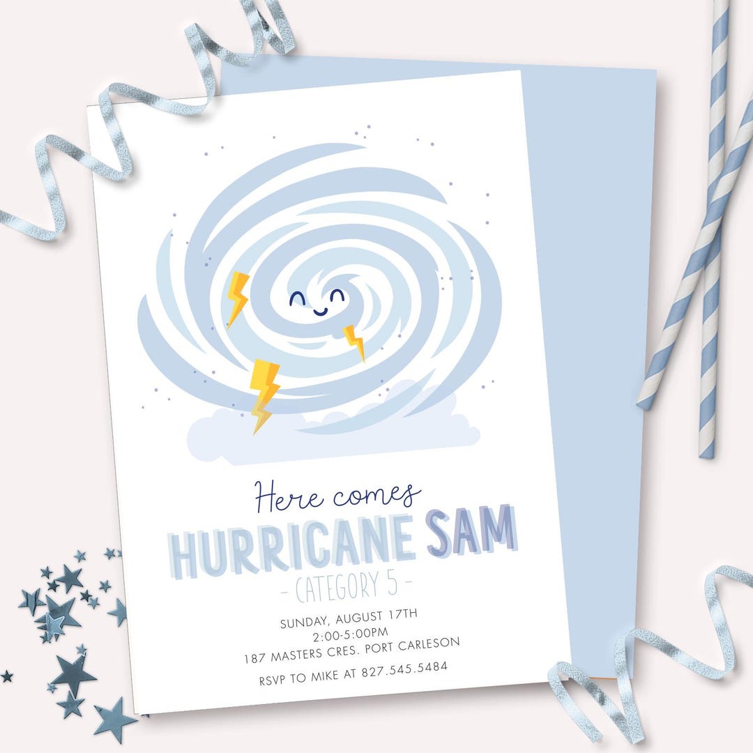 Hurricane Invitation - Printable Blue Storm Weather Birthday Party ...