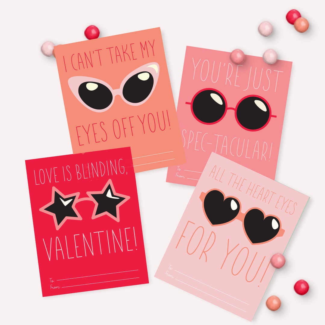 Valentine's Day Sunglasses Cards - Printable Glasses Kids Classroom ...