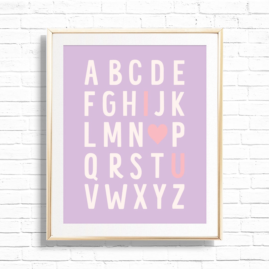 Alphabet I Love You Art Print Printable Pink Purple ABC Playroom Decor ...