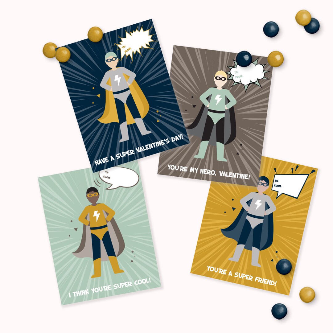 Superhero Valentines Day Cards - Printable You're My Hero Kids ...