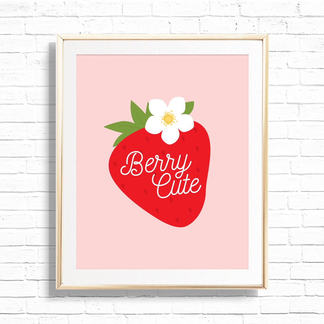 Strawberry Art Print - Printable Pink Berry Cute Strawberry Birthday ...