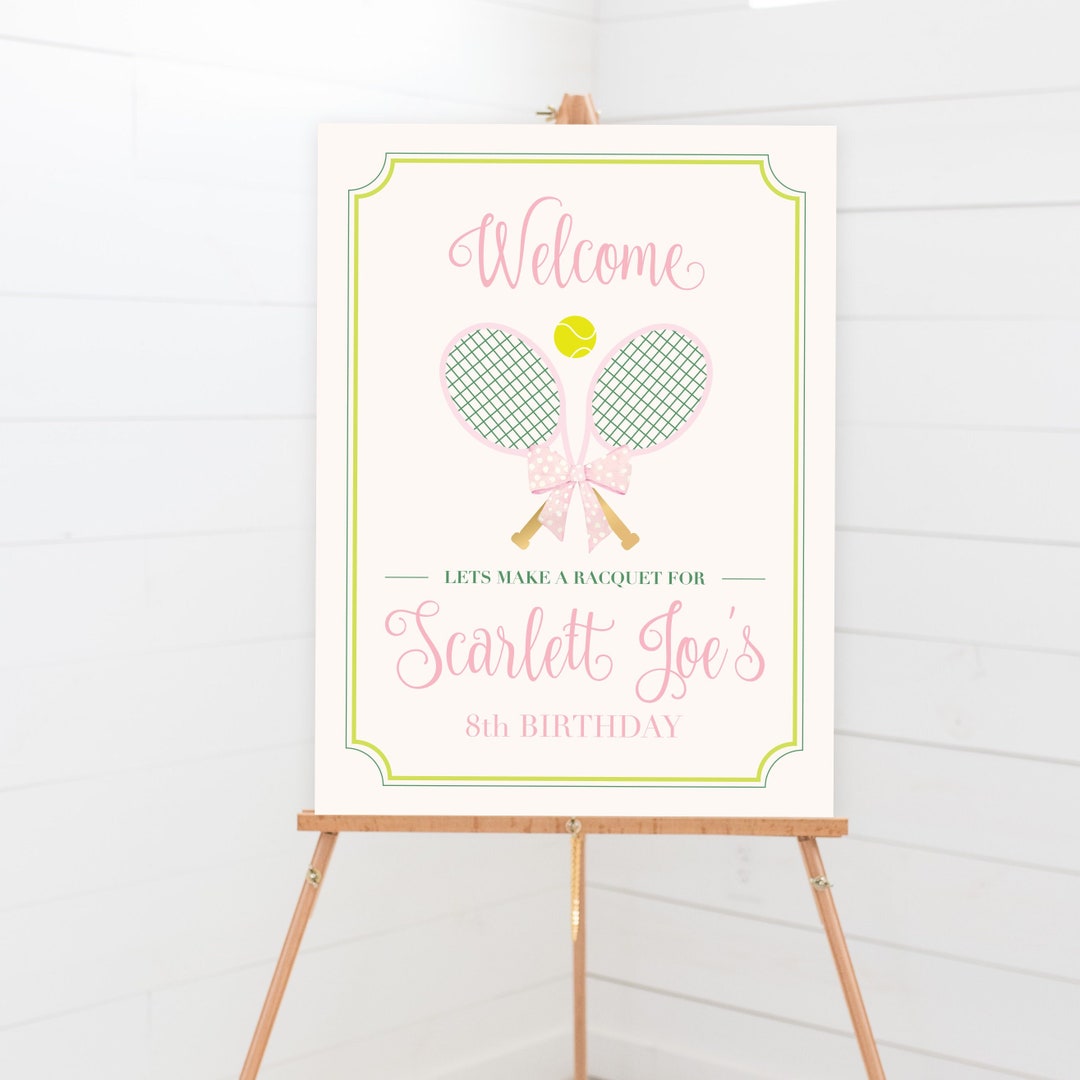 Tennis Welcome Sign Printable Preppy Tennis Match First 1st Birthday ...