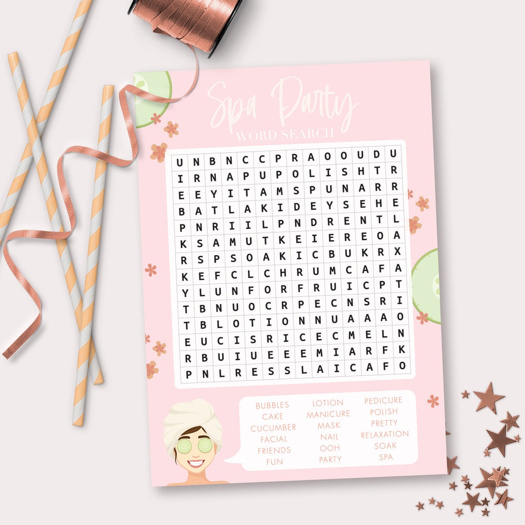 Spa Party Games - Spa & Makeup Birthday Party Word Search Games ...