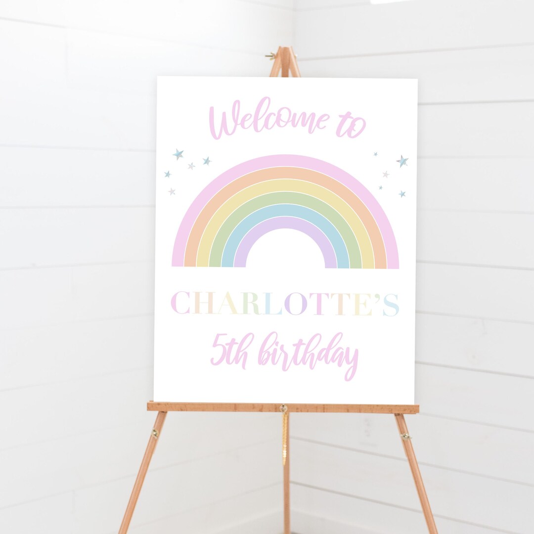 Rainbow Welcome Sign - Printable Pastel and Iridescent Rainbow Birthday ...