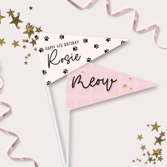 Cat Pennant Flags Printable Personalized Boho Kitty Cat 1st | Etsy