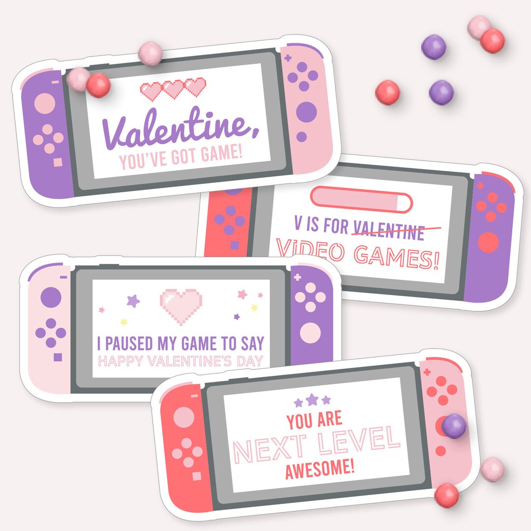 Video Game Valentines - Printable Girl Gamer Birthday School Classroom ...
