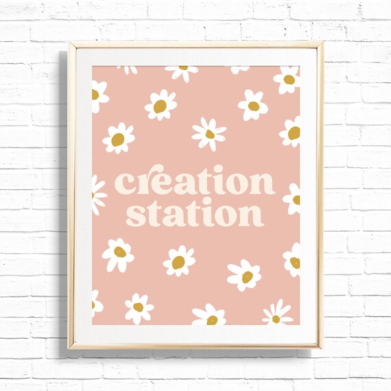 Creation Station Sign Printable Boho Daisy Kids Craft - Etsy