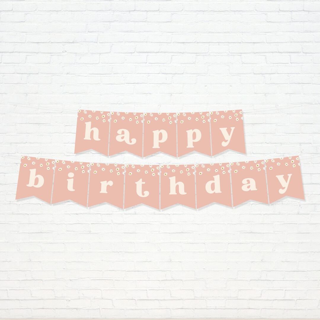 Boho Daisy Banner - Printable Pink Daisies Happy Birthday Bunting ...