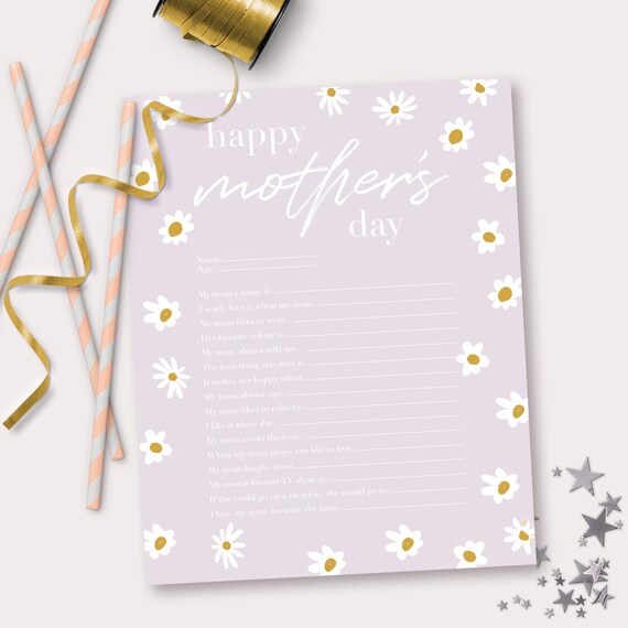 Mother's Day Questionnaire Printable Gift for Mom - Etsy