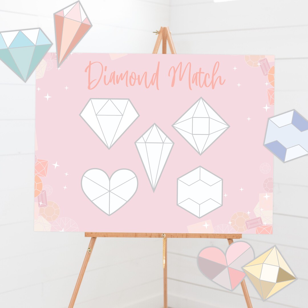 Diamond Match Game - Printable Pink You're A Gem Birthday Party Game ...
