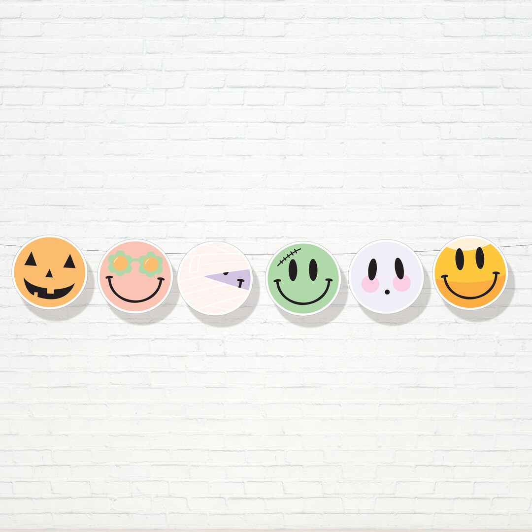 Happy Face Banner - Printable Retro Halloween Characters Smile Face ...