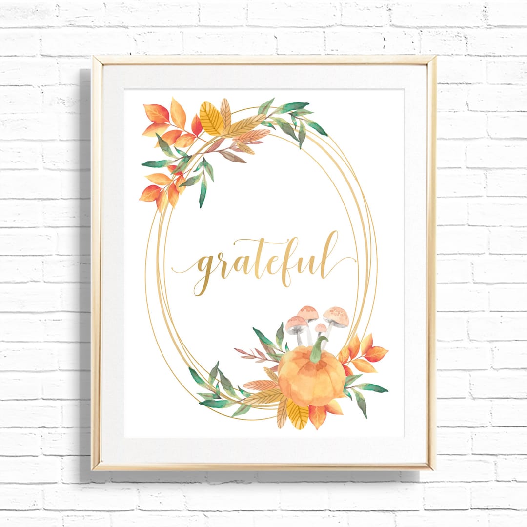 Grateful Home Decor Art Print - Printable Florals & Pumpkins 8x10 ...