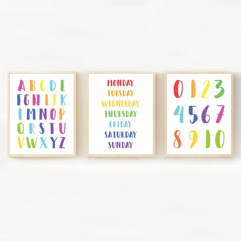 ABC'S Alphabet Days of the Week & Numbers Bright Rainbow - Etsy