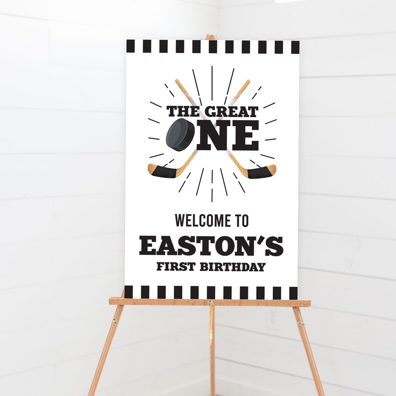 Hockey Welcome Sign Printable the Great One 1st Birthday - Etsy