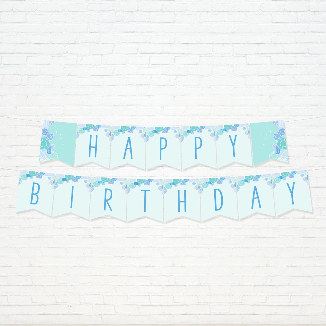 Gem Birthday Banner - Printable Blue Gemstone & Jewel Happy Birthday ...