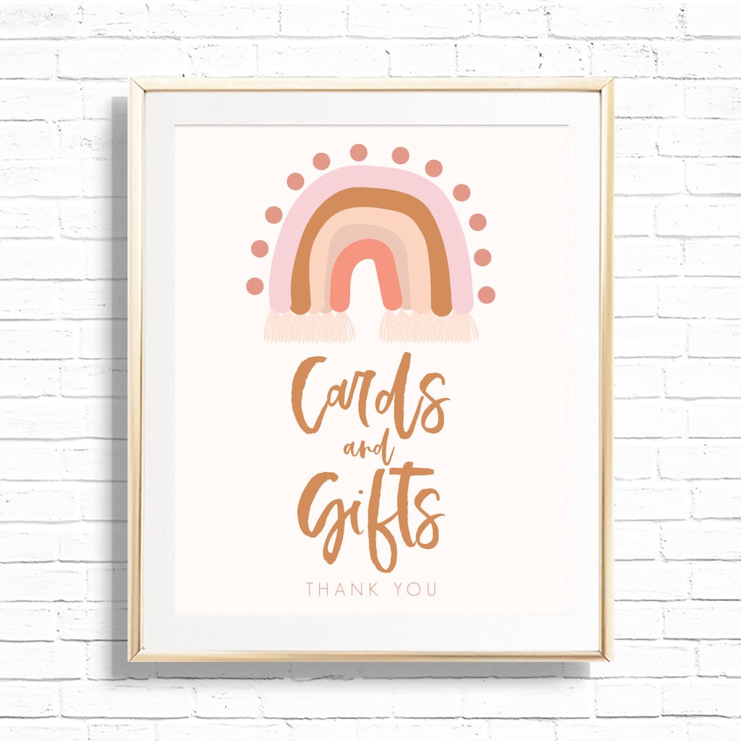 Boho Rainbow Cards & Gifts Sign - Printable Bohemian Rainbow Birthday ...