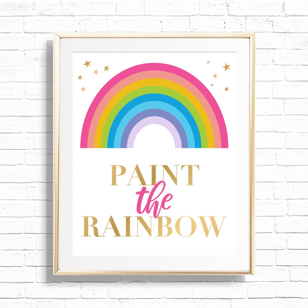 Rainbow Party Sign - Printable Gold and Bright Rainbow Birthday Party ...