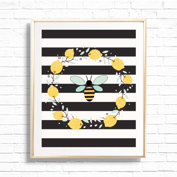 Honey Bee & Lemon Nursery Home Decor Art Print Printable - Etsy