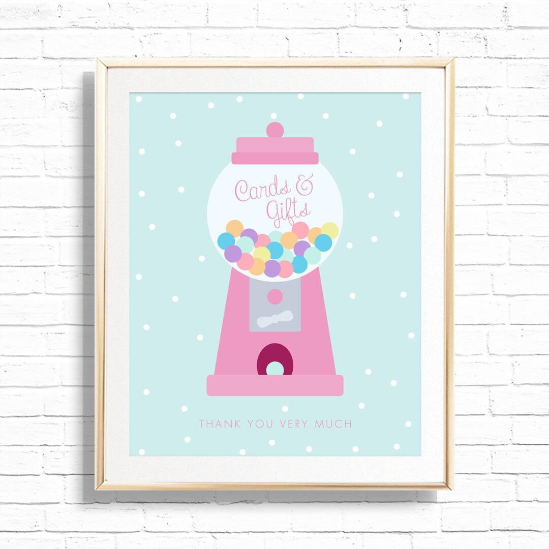 Bubble Gum Cards & Gifts Sign - Printable Gum Ball Machine Birthday ...