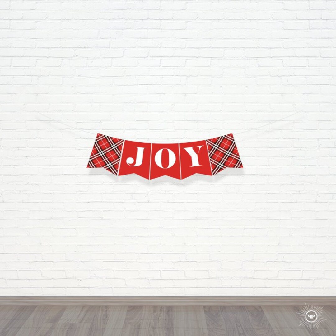 JOY Banner - Printable Red Plaid Christmas Bunting Banner - Christmas ...
