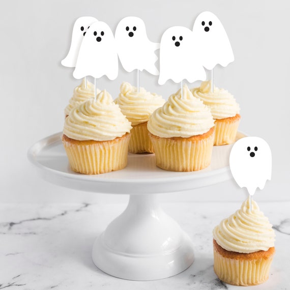 Ghost Cupcake Toppers Printable Cute Pink Halloween Dessert - Etsy