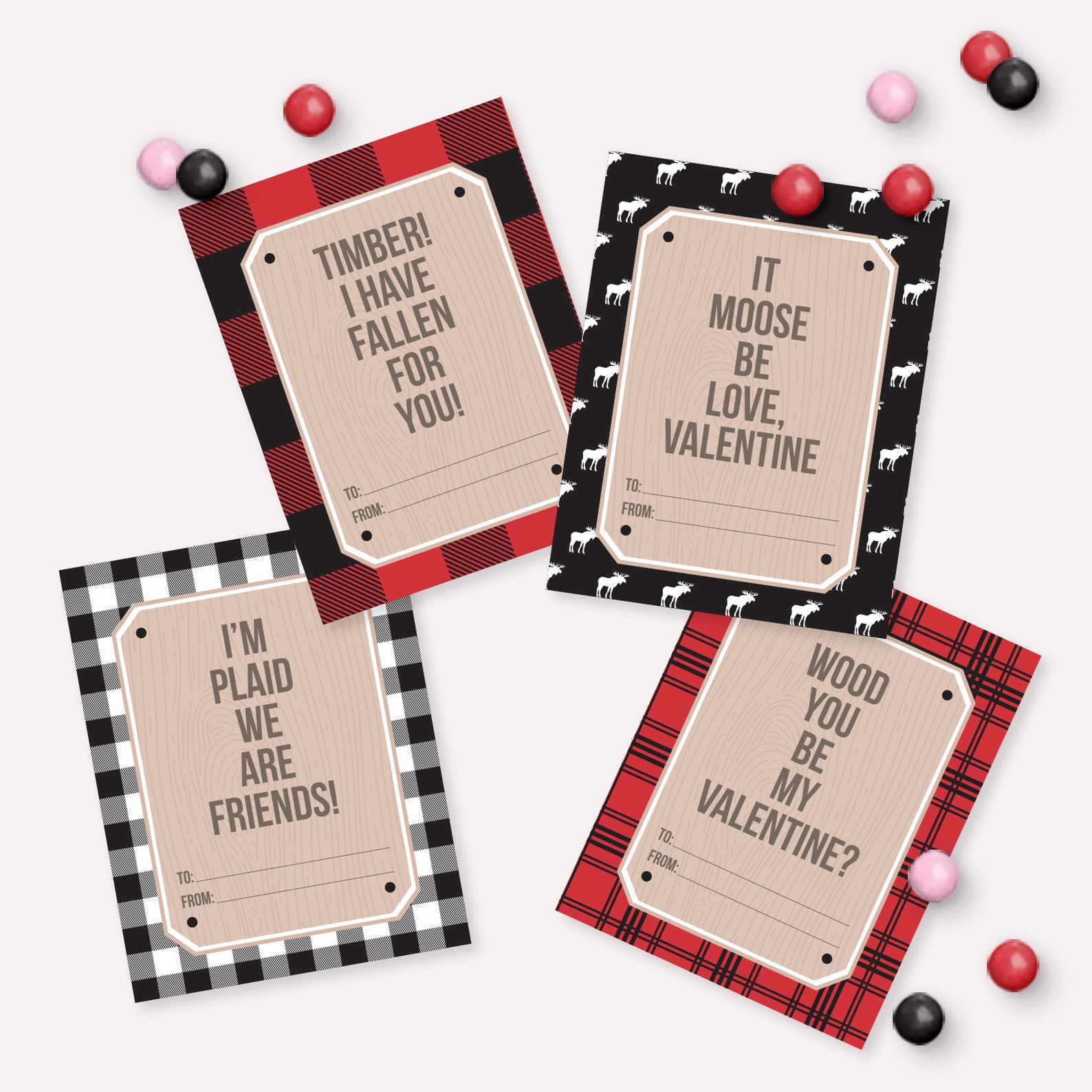 Valentine's Day Lumberjack Cards - Printable Buffalo Plaid Kids ...
