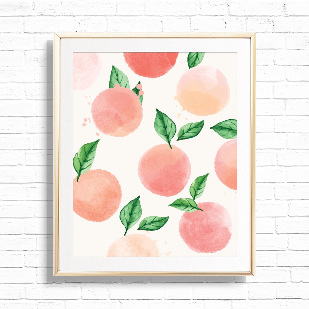 Watercolor Peach Pattern Art Print - Printable Peach Nursery Decor ...
