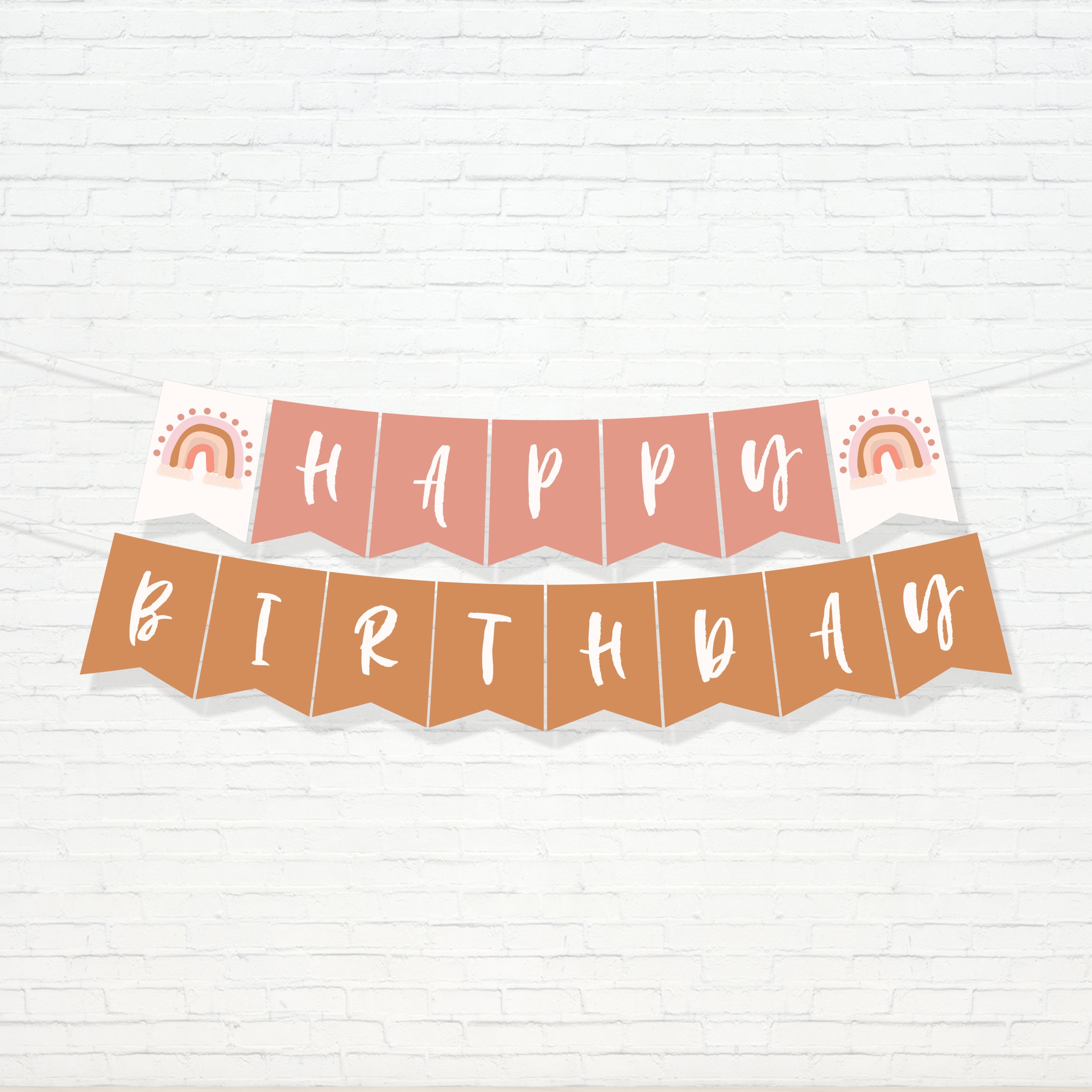 Boho Rainbow Happy Birthday Party Banner Printable Bohemian | Etsy