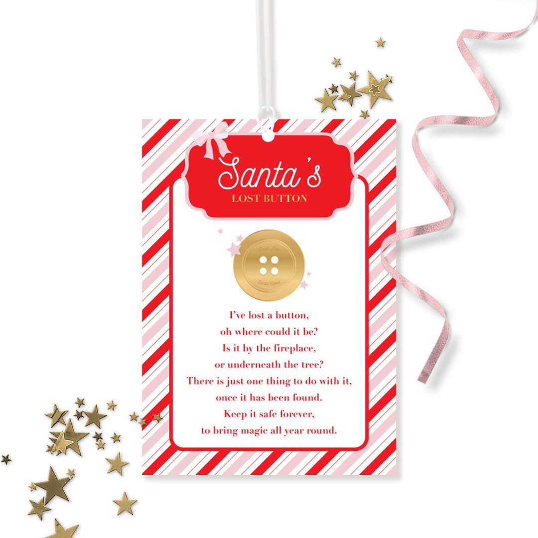 Santa's Lost Button Printable 5x7 Classic Candy Cane Christmas Eve ...