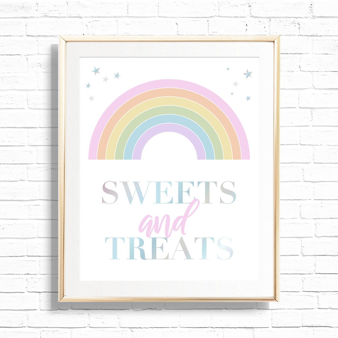 Sweets & Treats Sign - Printable Pastel and Iridescent Rainbow Birthday ...