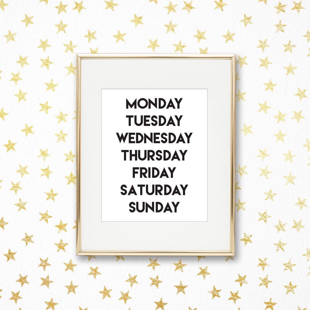 Days of the Week Scandinavian Black & White Playroom Art Print ...
