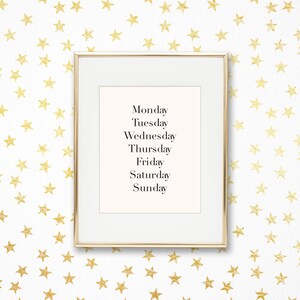 Days of the Week Classic Black & White Playroom Art Print - Printable ...