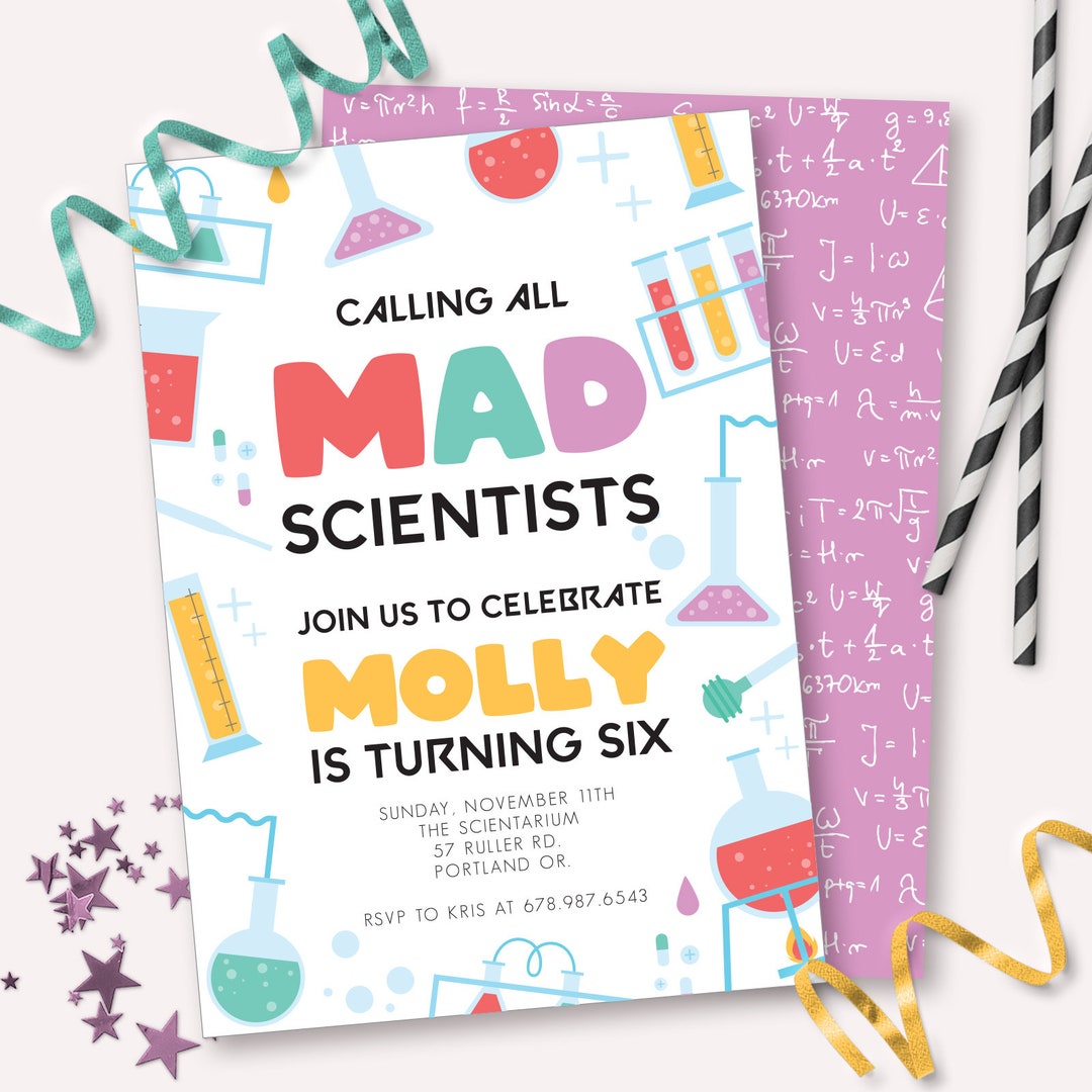 Science Birthday Invitation - Printable Mad Scientist Lab Party Invite ...