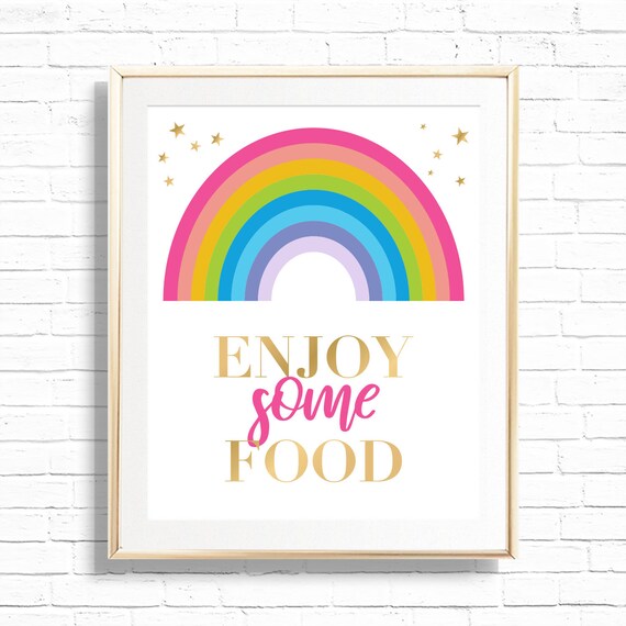 Enjoy Some Food Sign Printable gold and bright Rainbow 1st | Etsy