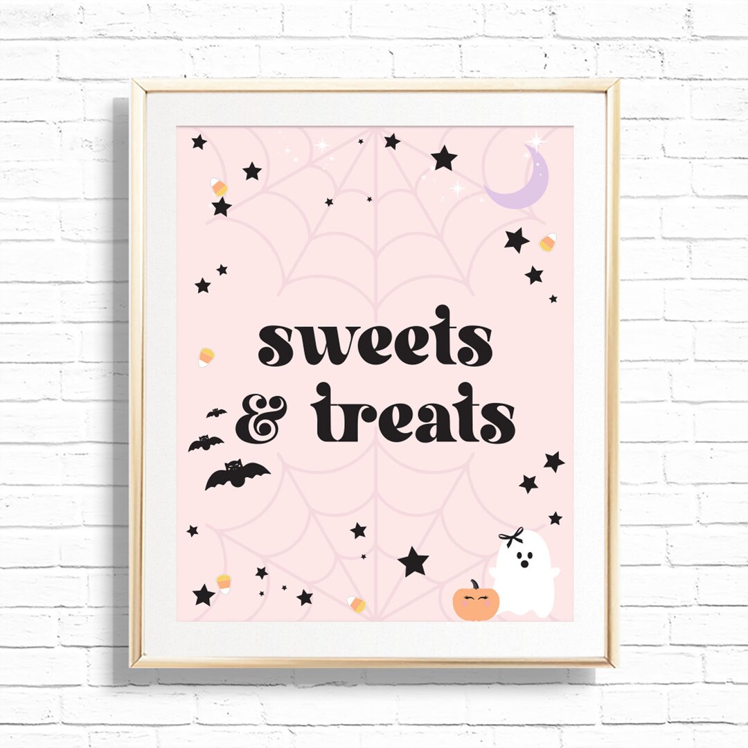 Halloween Sweets & Treats Sign - Printable Pink Halloween Girl Birthday ...