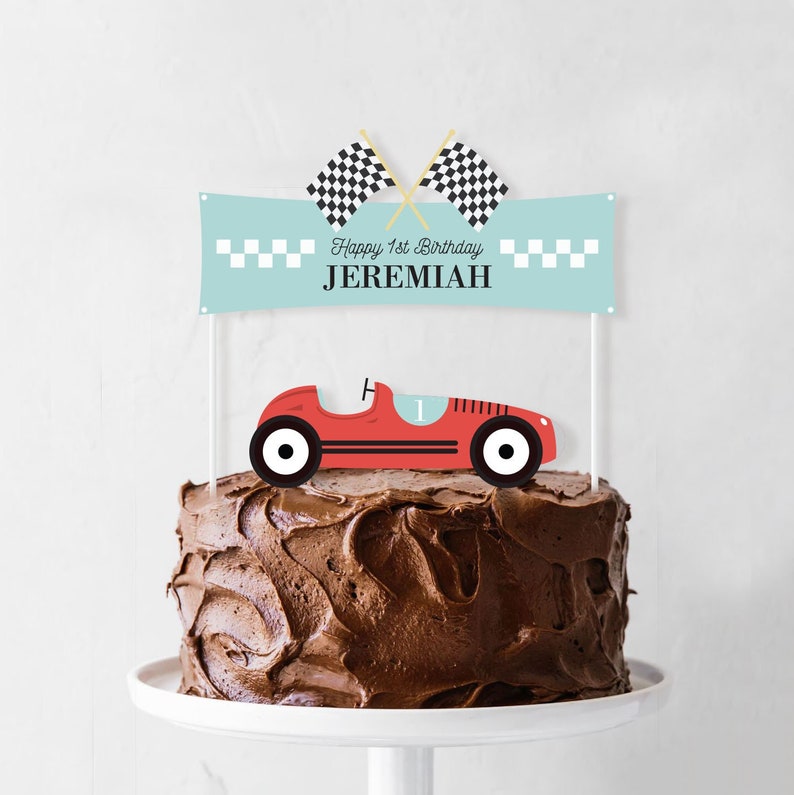 Race Car Cake Topper Printable Personalized Vintage Racing | Etsy