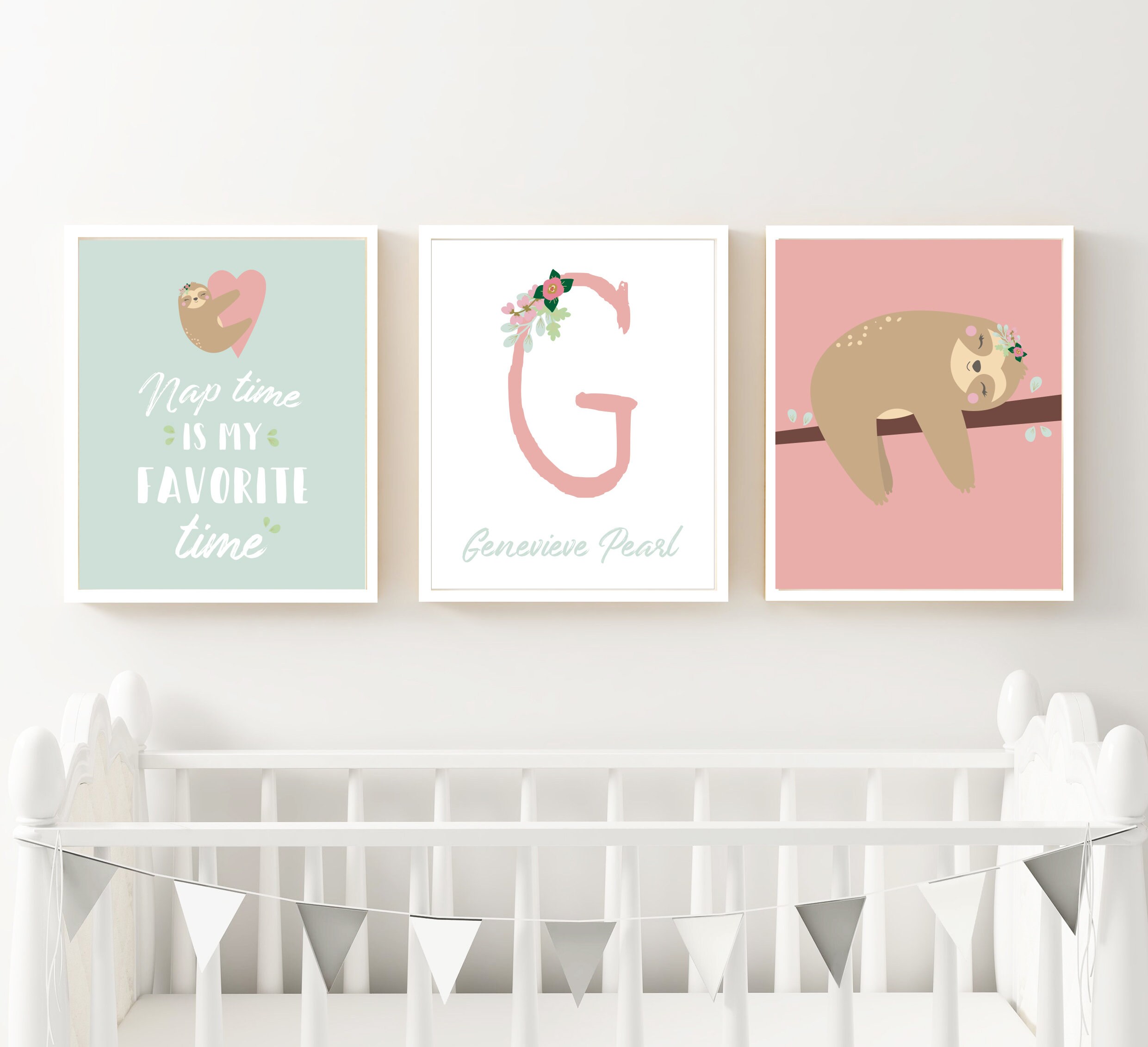 Sloth Nursery Art Print Set Printable Personalized Set of 3 | Etsy Canada
