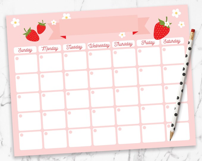 Strawberry Calendar Printable Open Monthly Desk to Do Planner Calendar ...
