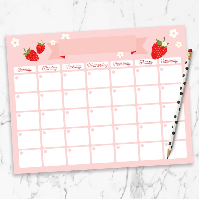 Strawberry Calendar - Printable Open Monthly Desk to Do Planner ...