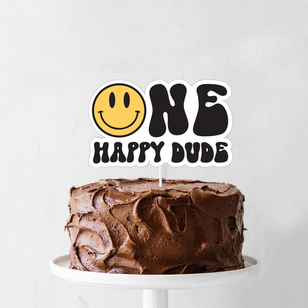 One Happy Dude Cake Topper - Printable Smile Face 1st Birthday Party ...