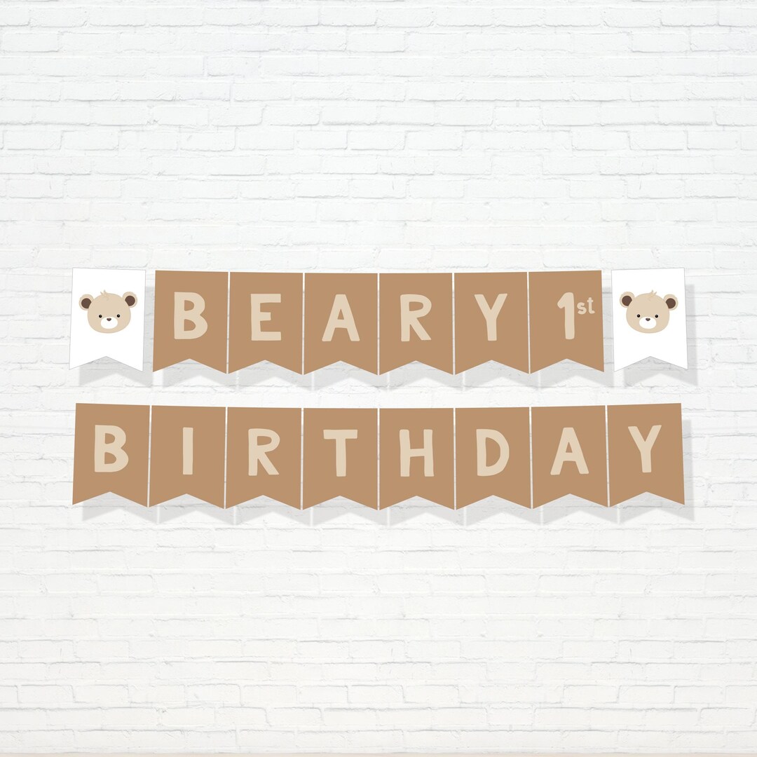 Beary 1st Birthday Banner - Printable Beary First 1st Birthday ONE ...