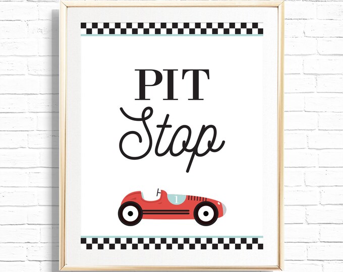 Pit Stop Sign, Fast One Food Station Sign, Little Racer Race Car ...