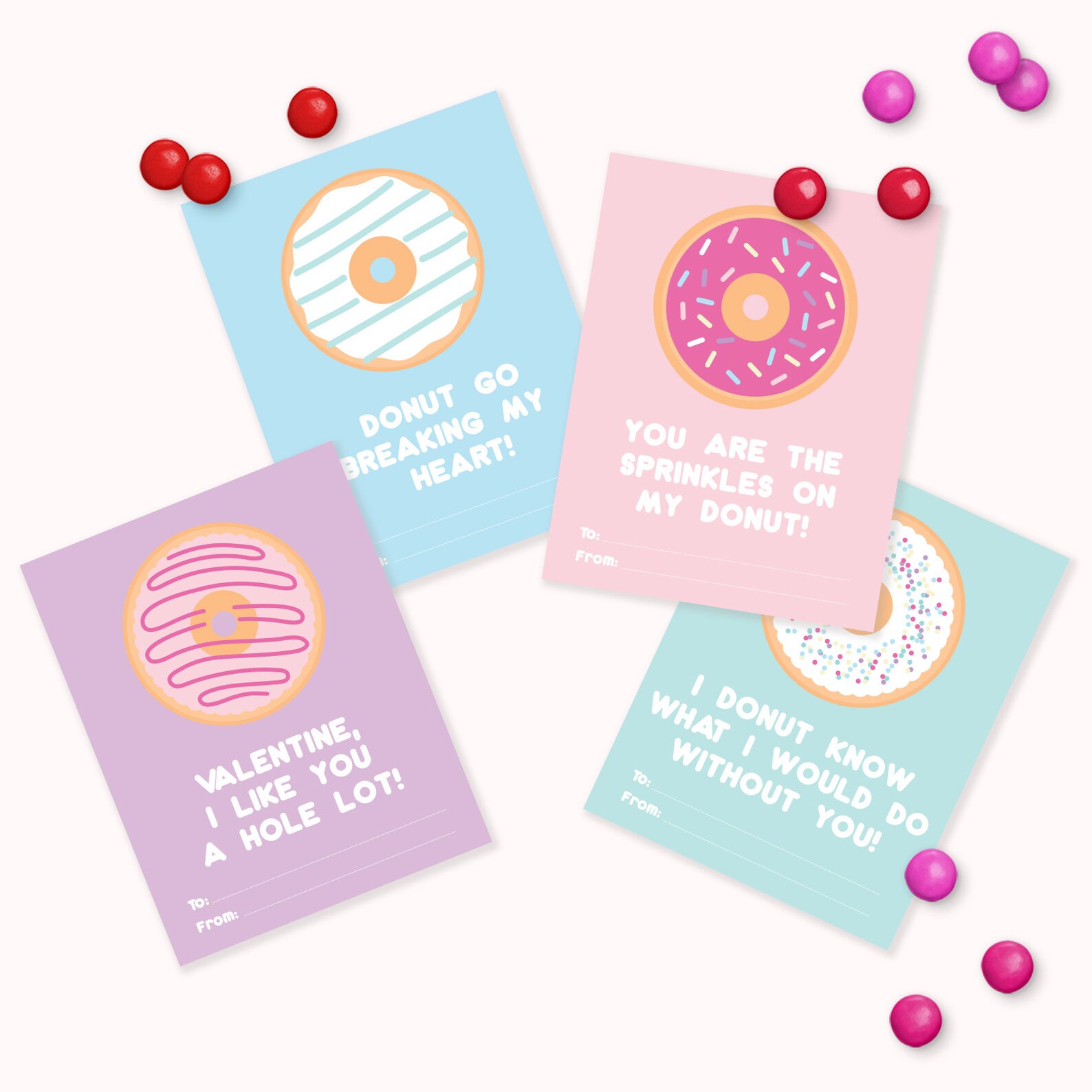 Donut Valentines Day Cards - Printable DIY Tag - Pastel Donut Kids ...
