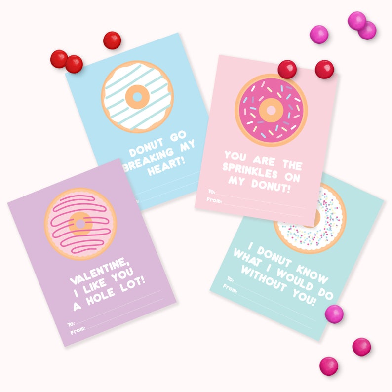 Donut Valentines Day Cards Printable DIY Tag Pastel Donut - Etsy