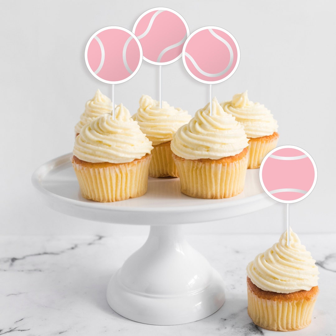 Tennis Ball Cupcake Topper - Printable Preppy Pink Tennis Match First ...