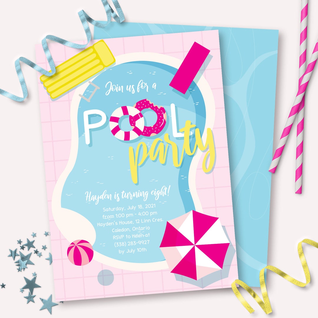 Pool Party Invitation - Printable Summer Swimming Birthday Invite ...