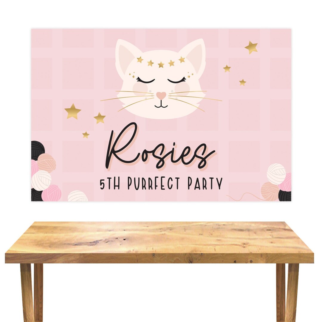 Cat Party Backdrop - Printable Kitty Cat Purrfect 1st Birthday Party ...