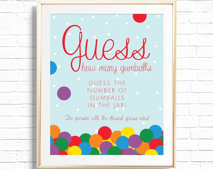 Guess How Many Gum Balls Sign Printable Gumball Machine Game Bubble Gum ...