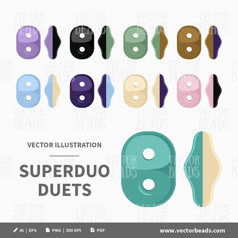 Vector Clip-art Set of Two Hole Superduo Duets for Creating Beading ...