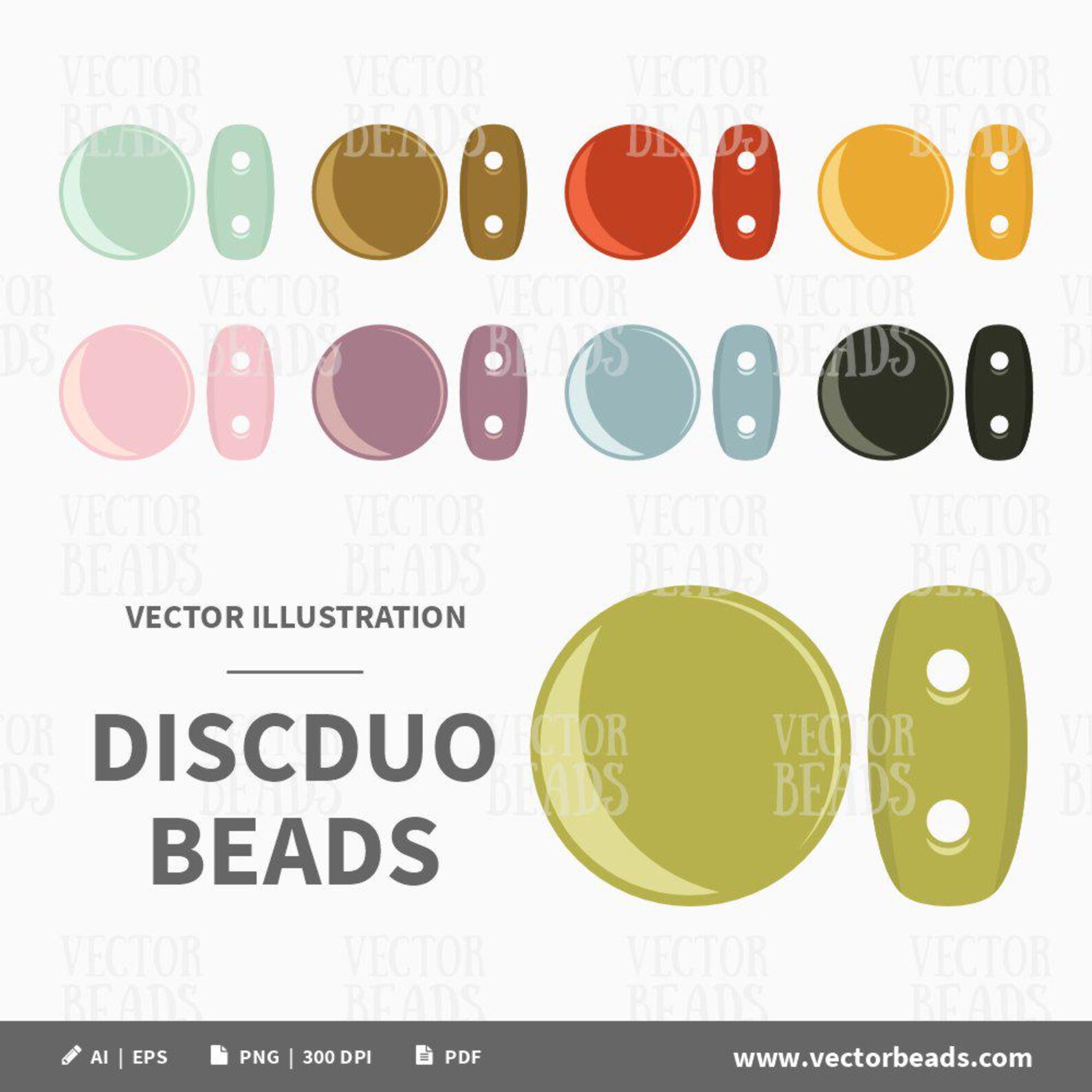 Vector Clip-art Set of Two-hole Discduo Beads - Digital Beads - Etsy